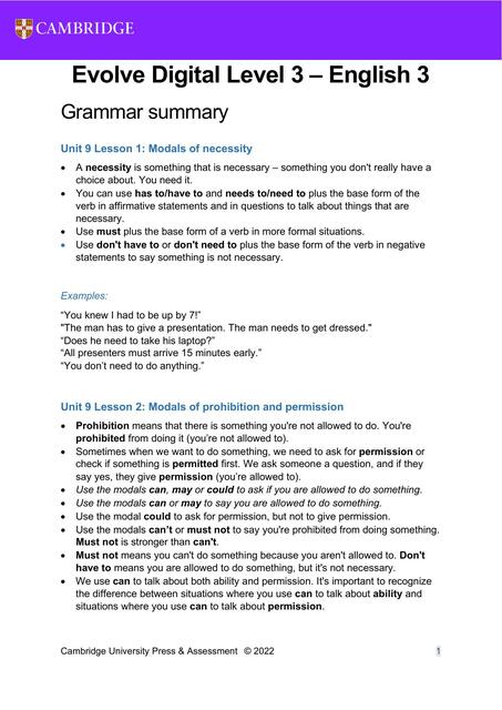 Unit 9 E3 Grammar | Marieta Montes | uDocz