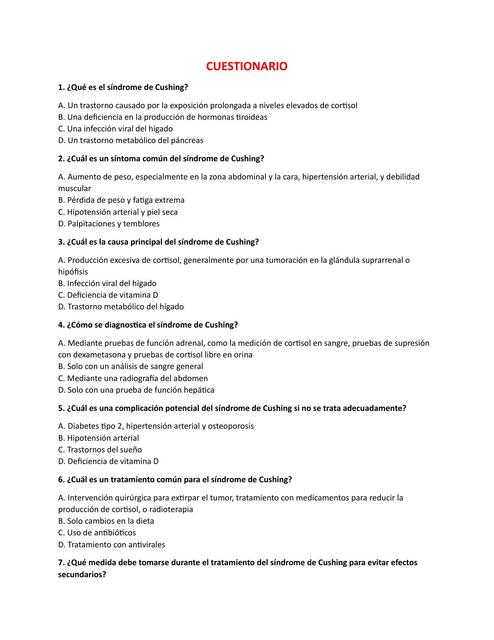 Cuestionario síndrome de Cushing | Doctor_teco | uDocz