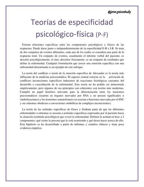 Teorías de especificidad psicológico física | Jenn Psicostudy | uDocz