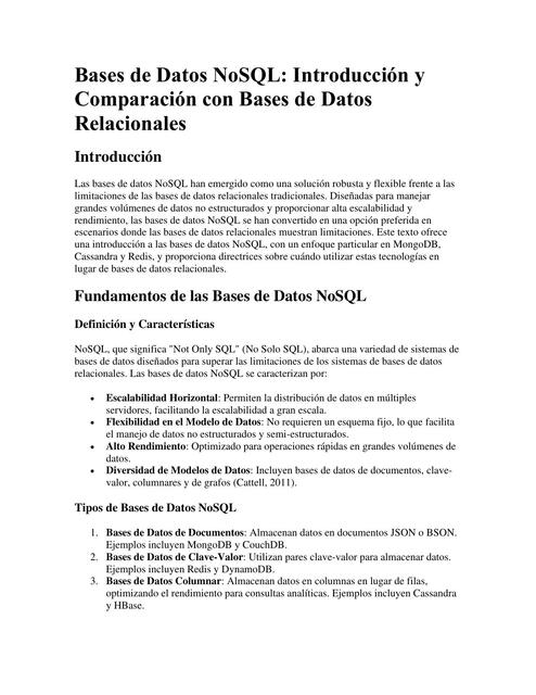 Bases de Datos NoSQL: Introducción y Comparación con Bases de Datos ...