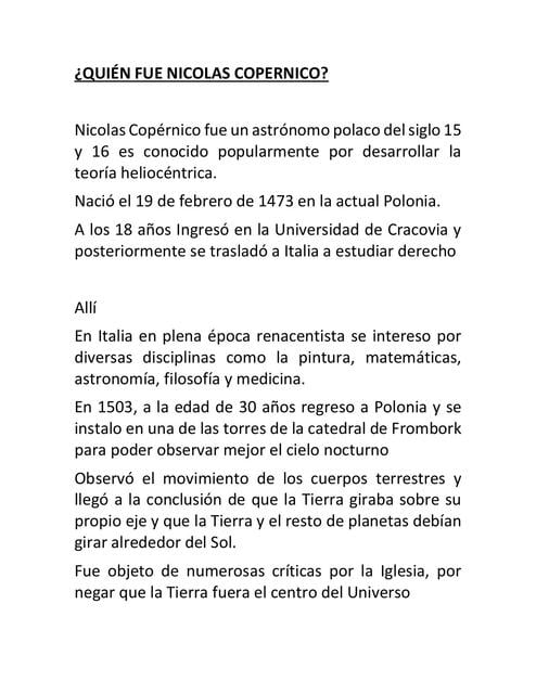 QUIÉN FUE NICOLAS COPERNICO | David | uDocz