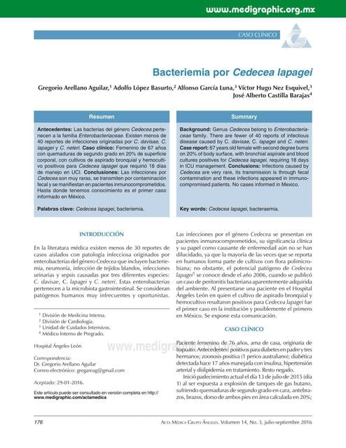 Bacteriemia por Cedecea Lapagel | Franklin Zapata | uDocz