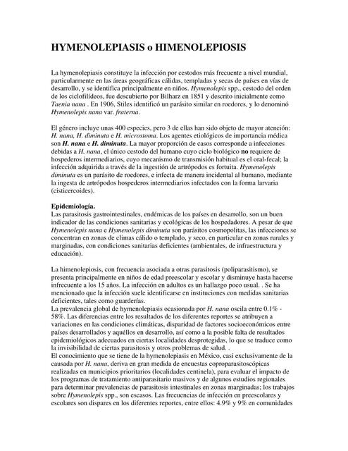 HYMENOLEPIASIS o HIMENOLEPIOSIS WORD | Gervasio | uDocz