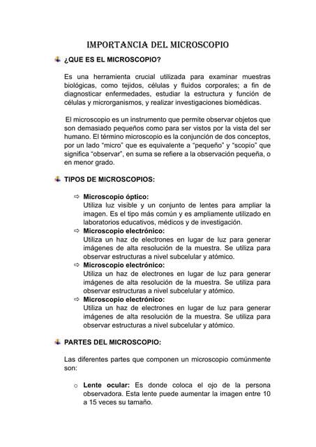 IMPORTANCIA DEL MICROSCOPIO | Jhan Carlos Marrufo odiaga | uDocz