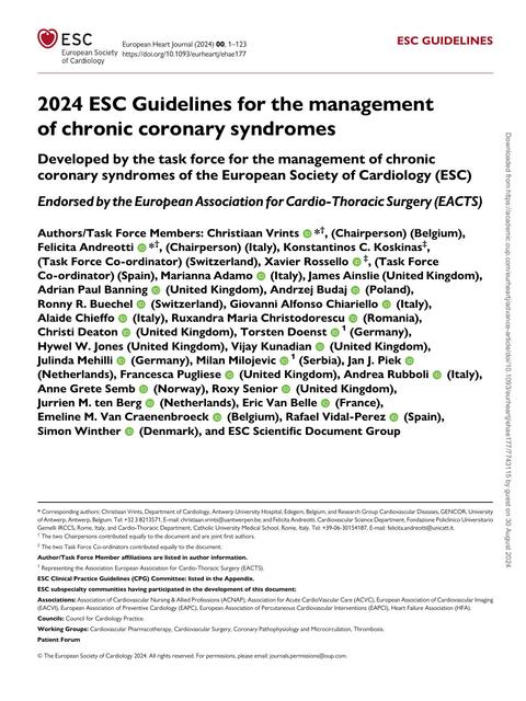 GUÍA ESC 2024 MANEJO DEL SÍNDROME CORONARIO CRÓNICO | C Altamirano, MD | uDocz