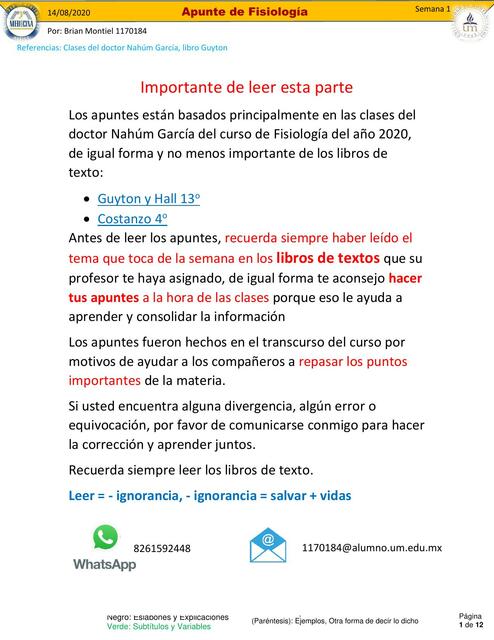 Apunte 1 semana 1 Fisio | Remon Osama | uDocz