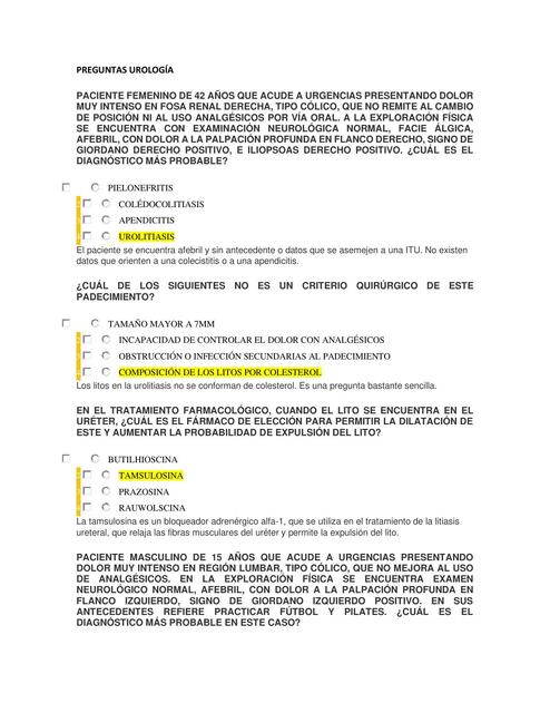 PREGUNTAS UROLOGÍA SIMULACRO 1 | MEDICSTORE | uDocz PREGUNTAS UROLOGÍA SIMULACRO 1 | MEDICSTORE | uDocz