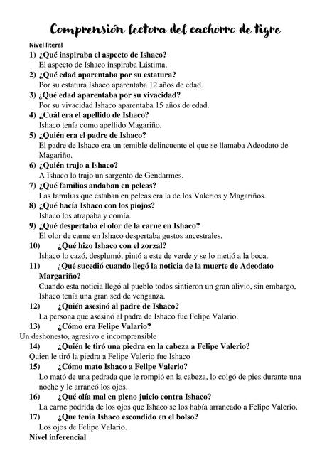 Comprensión Lectora Del Cachorro De Tigre Yakory Udocz