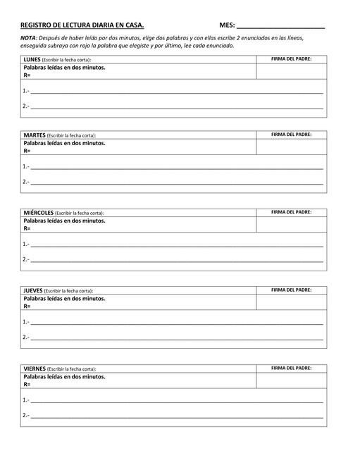 REGISTRO DE LECTURA DIARIA EN CASA SUSANA IRMA | Daniela | uDocz
