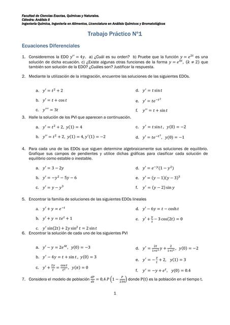 Trabajo Práctico 1 - Análisis II - Ecuaciones Diferenciales | Jazmine Nikkinen | uDocz