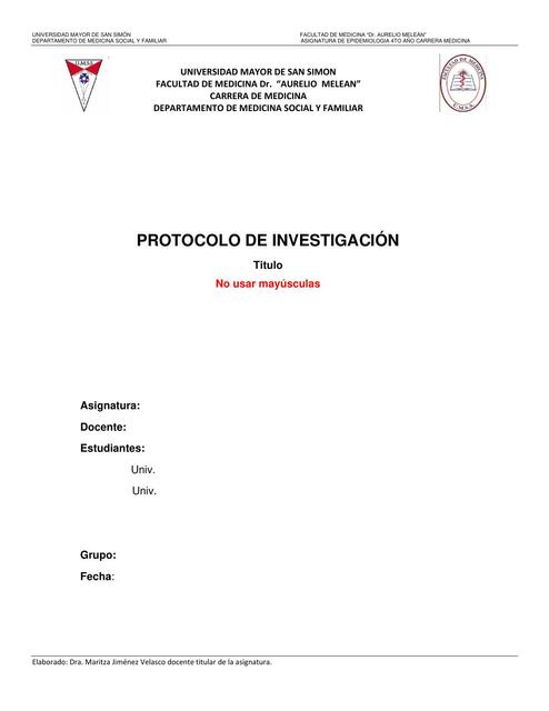 ESQUEMA BASICO DE PRESENTACIÓN PARA PROTOCOLO E IN | Arlett | uDocz