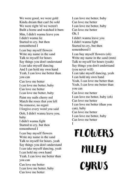 Flowers letra para imprimir (nota en inglés) | Yakory | uDocz