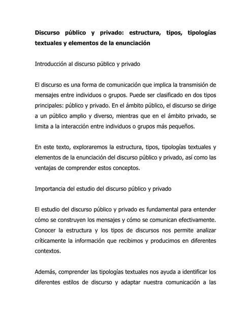 Discurso público y privado: estructura, tipos, tipologías textuales y ...