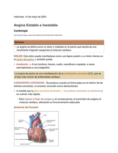 Angina estable e inestable | Jessica Sosa | uDocz