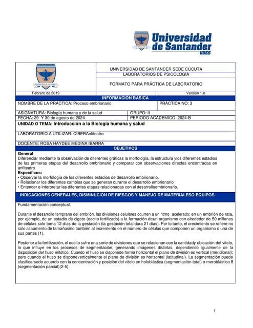 GUIA 3 PROCESO EMBRIONARIO y ontogenia humana 2 | Sofia | uDocz