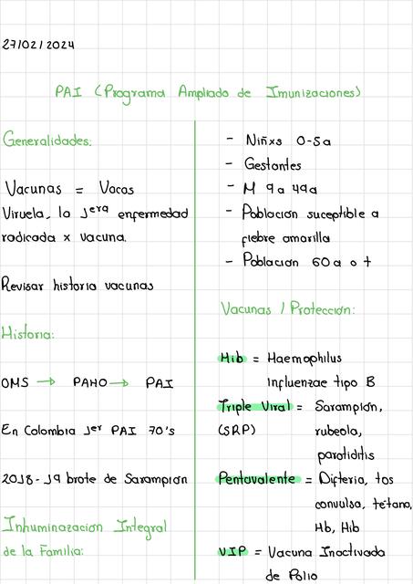Resumen Generalidades del PAI (Programa Ampliado de Inmunizaciones ...