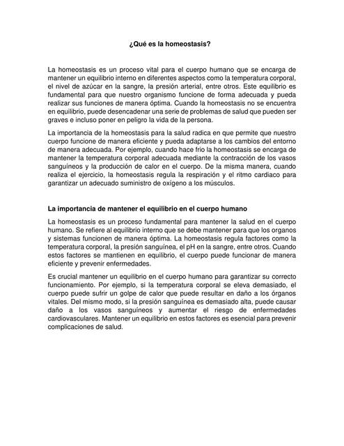 Qué es la homeostasis | Irma Vasquez | uDocz
