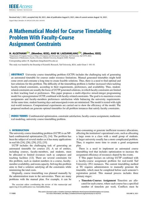 A mathematical model for course timetabling problem with faculty-course ...