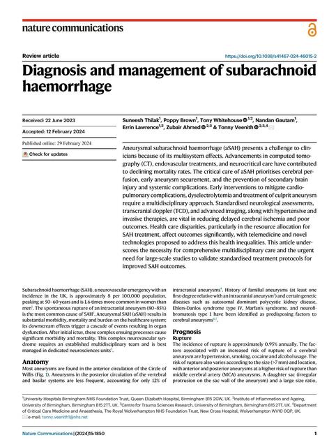 Diagnosis and management of subarachnoid hemorrhage | Karen | uDocz