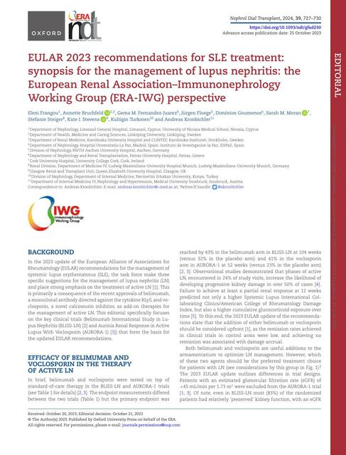 Guía EULAR 2023 Manejo nefritis lúpica | Karen | uDocz