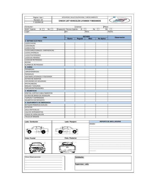 F SSOMA 08 Check List Vehículo ESTE ES | Marco Huenece | uDocz