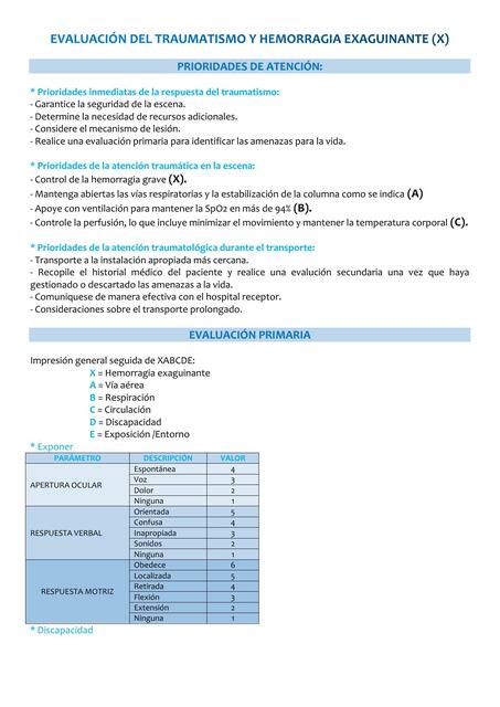 X Evaluación del traumatismo y hemorragia exanguinante - PHTLS | Nancy A3C | uDocz