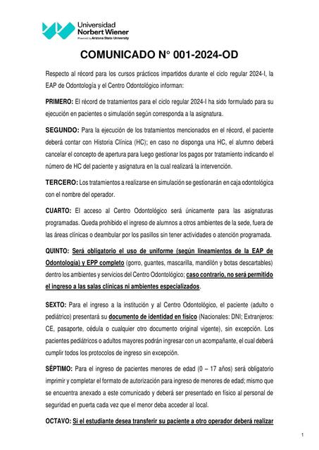 COMUNICADO N 001 OD 3 | Miriam | uDocz