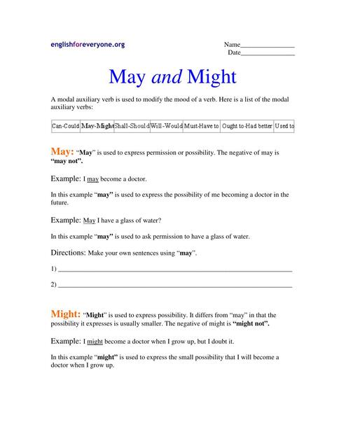 Modal Auxiliary verbs May and Might | Wendy Hernandez | uDocz