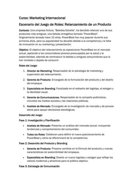 Escenario del Juego de Roles Relanzamiento de un P | Angie | uDocz