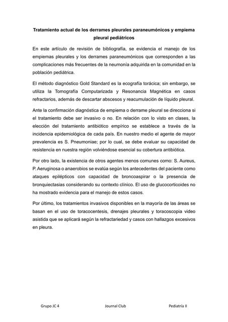 Tratamiento actual de los derrames pleurales paran | Paula | uDocz