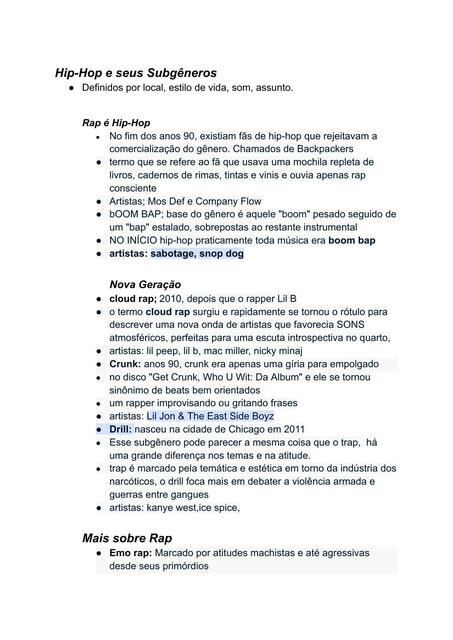 Hip Hop e seus Subgêneros | Sr do | uDocz