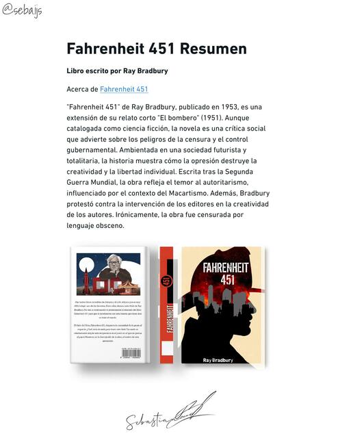 Fahrenheit 451 Resumen | Sebastián Jara | uDocz