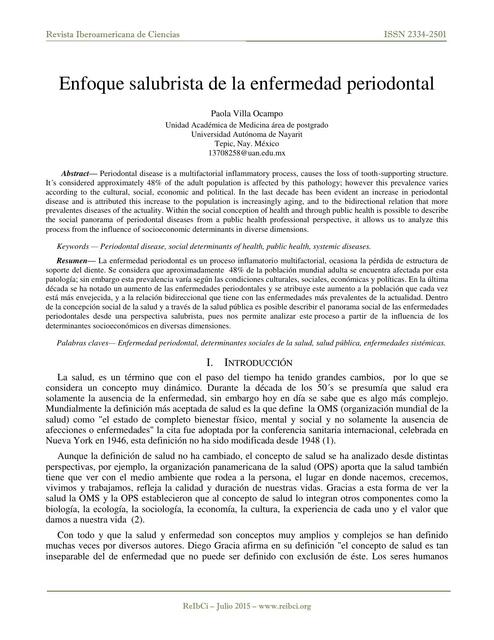 Enfoque salubrista de la enfermedad periodontal | META | uDocz