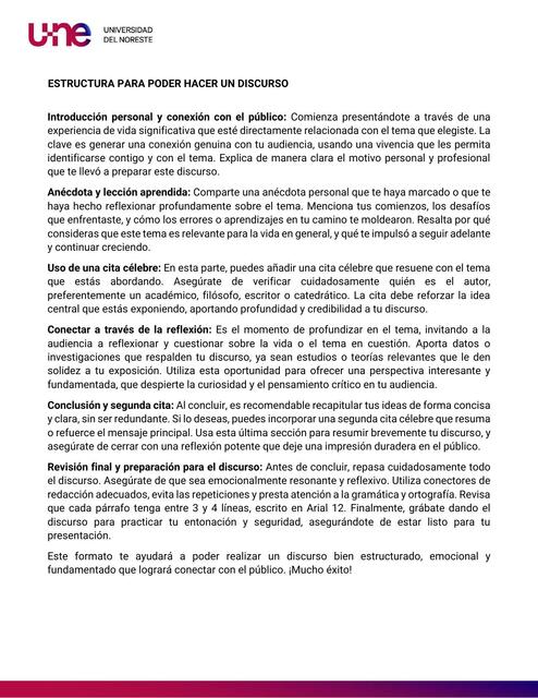 FORMATO PARA PODER HACER UN DISCURSO | Jessica | uDocz