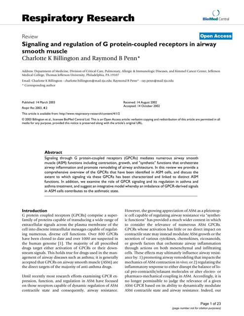 Signaling and regulation of G protein-coupled receptors in airway ...
