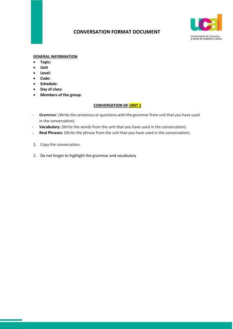 English 1 Conversation Format | Renzo Fabian | uDocz