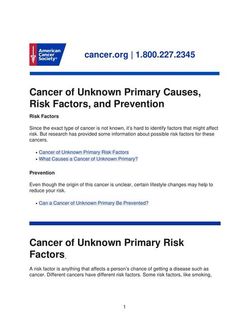 Cancer of Unknown Primary Causes Risk Factors a | META | uDocz