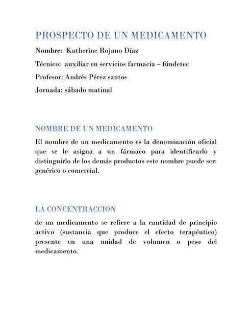 Prospecto de un medicamento katherin diaz | Juan | uDocz