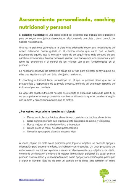 Asesoramiento personalizado coaching nutricional | META | uDocz