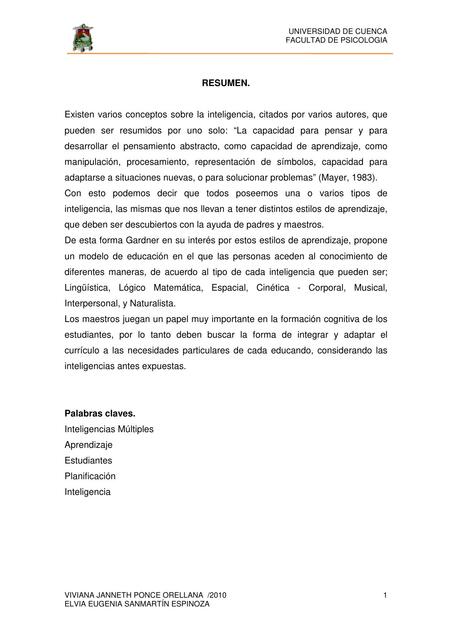 Las inteligencias múltipes y su relación con el | META | uDocz