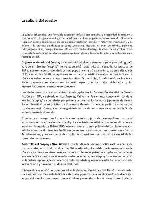 La cultura del cosplay | Strix | uDocz