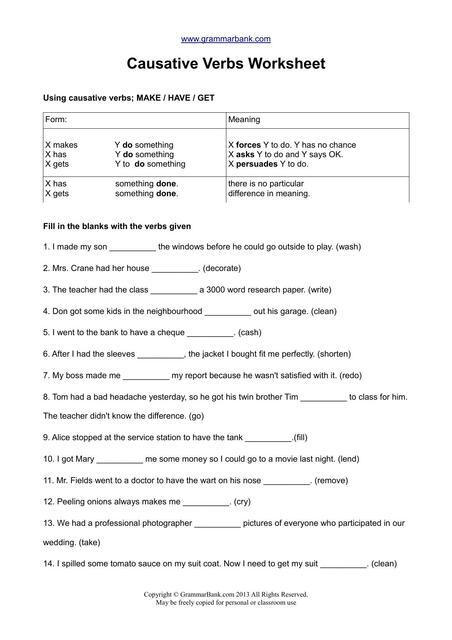 Causative Verbs Worksheet | META | uDocz