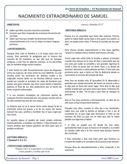 3ra Serie de Estudios 01 Nacimiento de Samuel | Raquel | uDocz