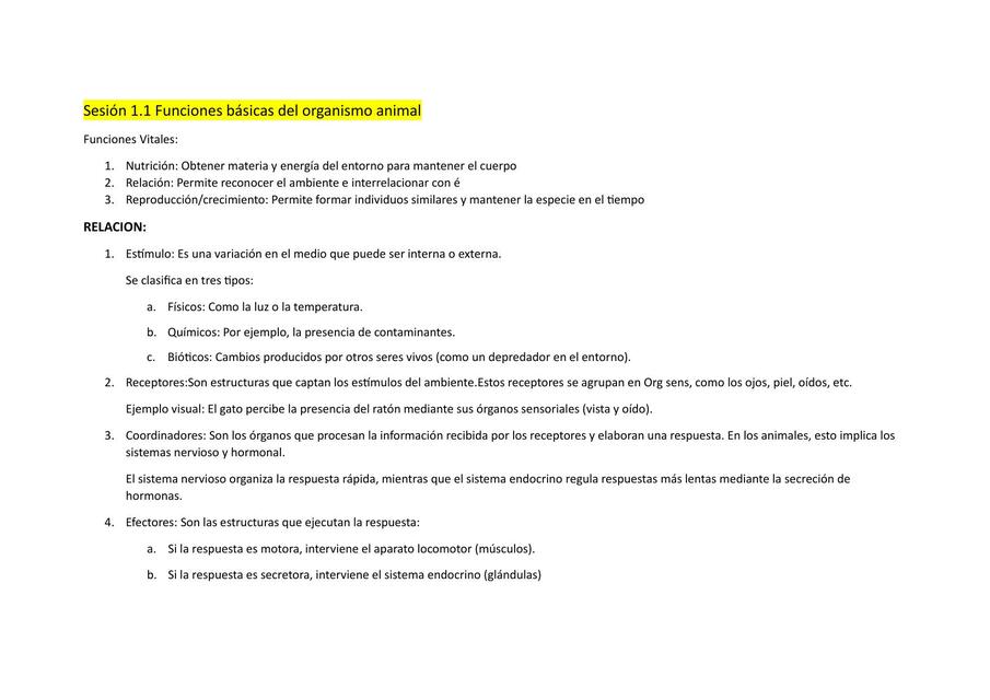 Funciones básicas del organismo animal | Ana | uDocz