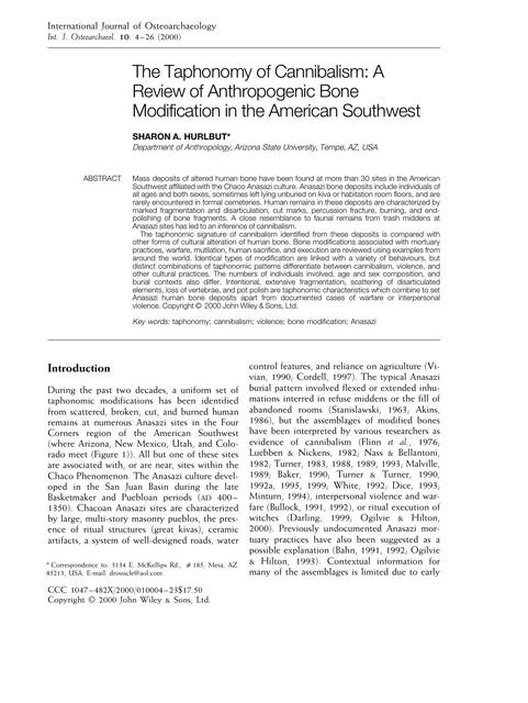 Flashcards de The Taphonomy of Cannibalism: AReview of Anthropogenic BoneModification in the ...
