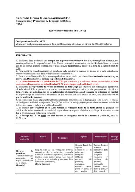 Rúbrica TB1 | uDocz