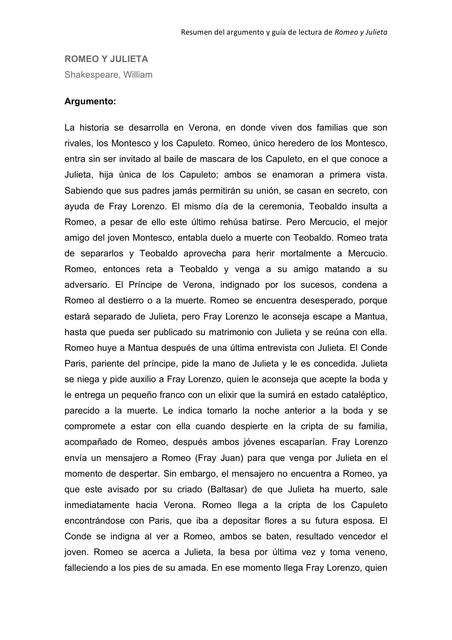 romeo y julieta resumen del argumento | Briseida | uDocz