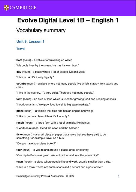 Unit 9 E1 Vocabulary | Jose | uDocz