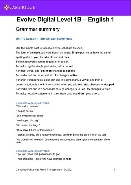 Unit 12 E1 Grammar | Jose | uDocz