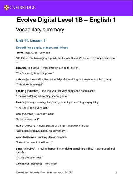 Unit 11 E1 Vocabulary | Jose | uDocz